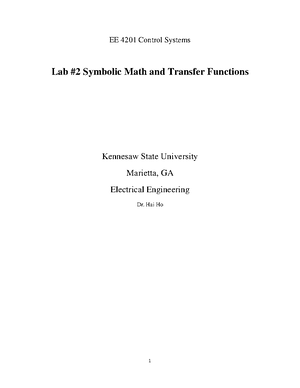 Lab4a1 - lab - ECET 4201 Control Systems Lab 4 – Servo Hardware Platform Part I - Plant Model ...