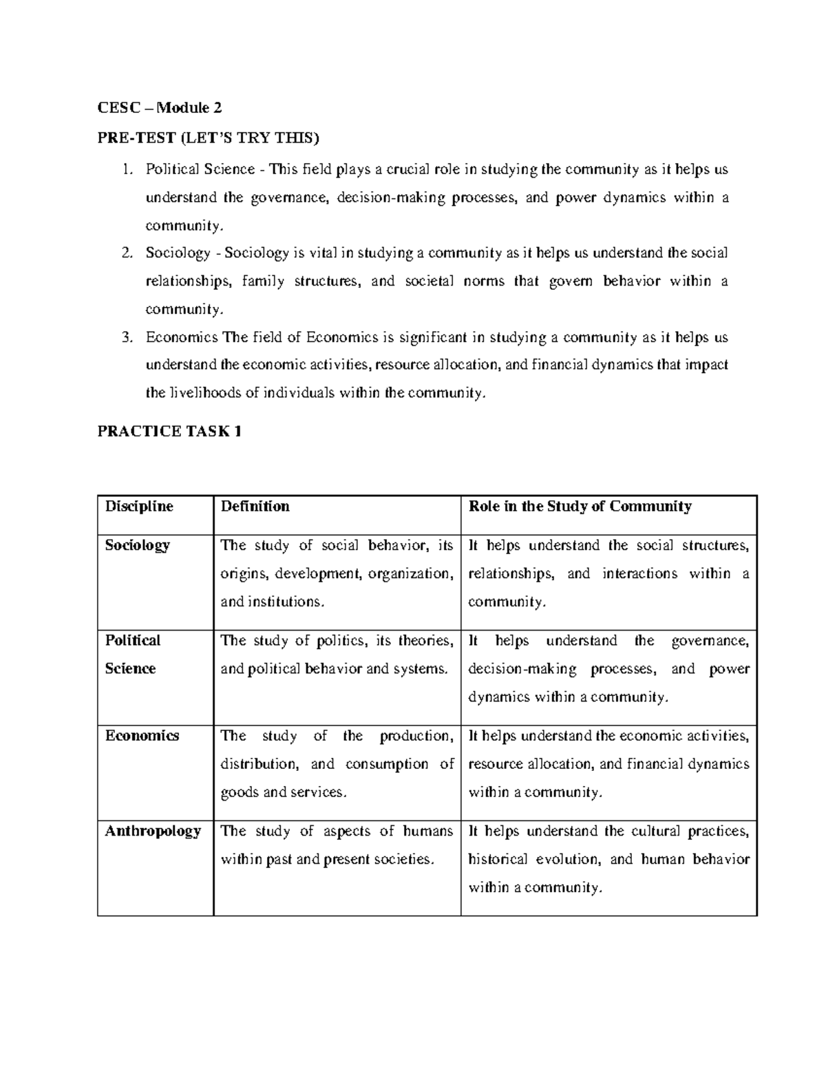 CESC-Module 2 - Module answer - CESC – Module 2 PRE-TEST (LET’S TRY ...