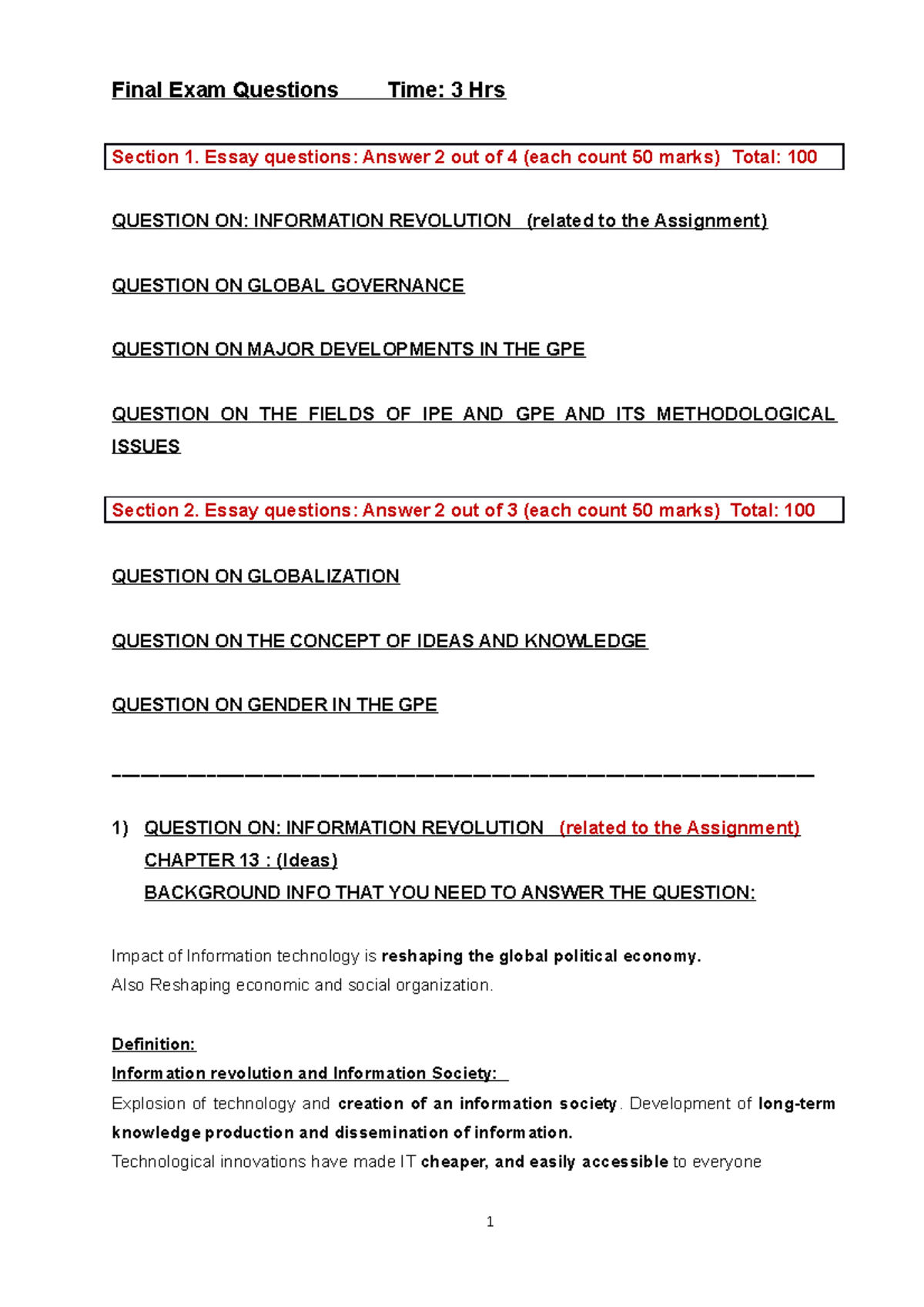 Exam Questions Memorandum Notes FOR Students - Final Exam Questions ...