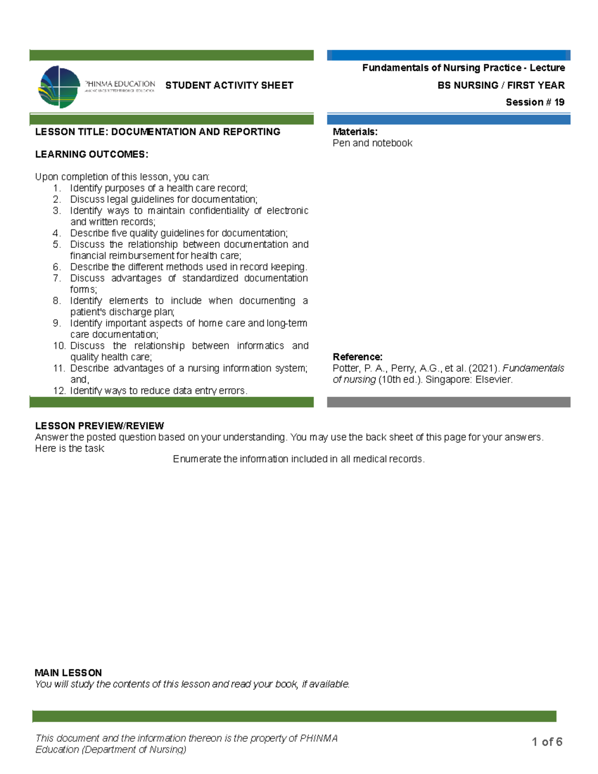 Session #19 SAS - Funda (Lec) - STUDENT ACTIVITY SHEET Fundamentals of ...