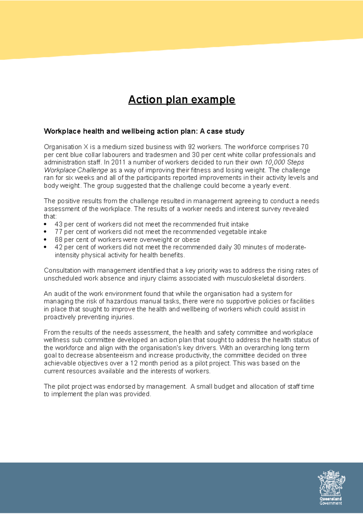 Action-plan-example - Business - Action plan example Workplace health ...