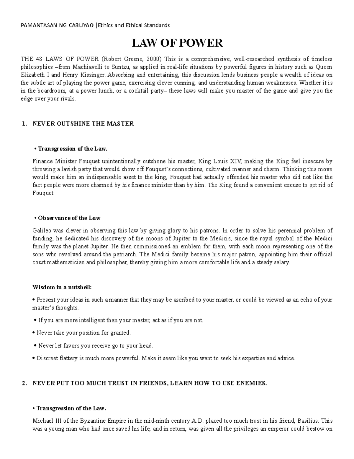 Module 2 48 LAWS OF Power - LAW OF POWER THE 48 LAWS OF POWER (Robert ...