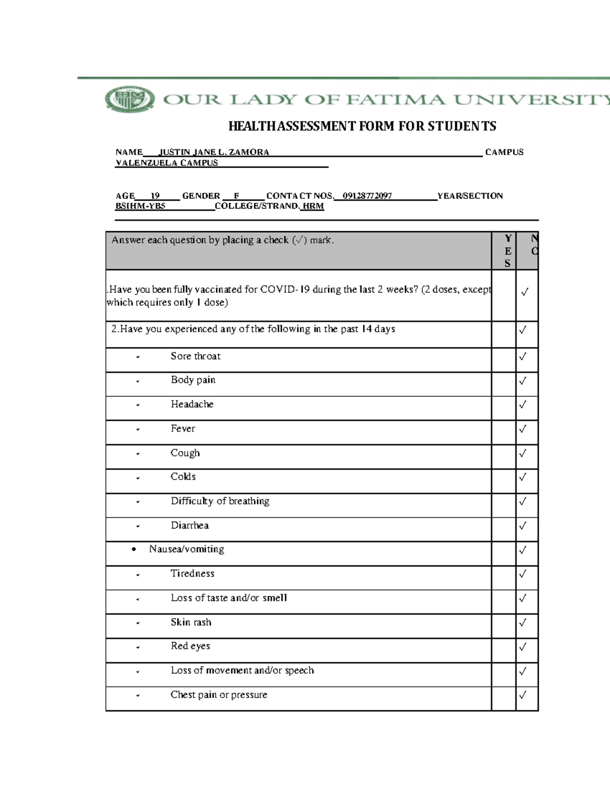 Health-assement -ffso -zamora 2 - HEALTH ASSESSMENT FORM FOR STUDENTS ...