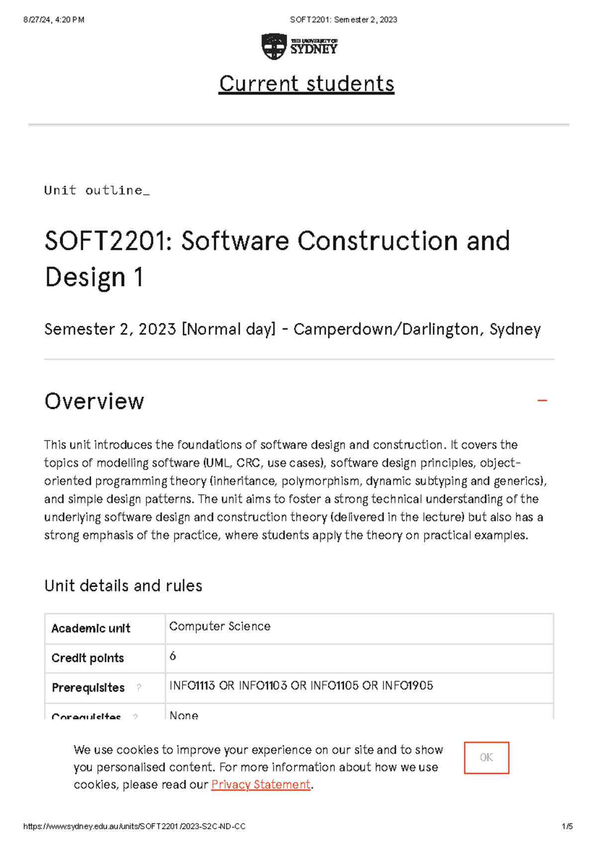 Assessment Outline SOFT2201 - Unit outline_ SOFT2201: Software Construction and Design 1 ...