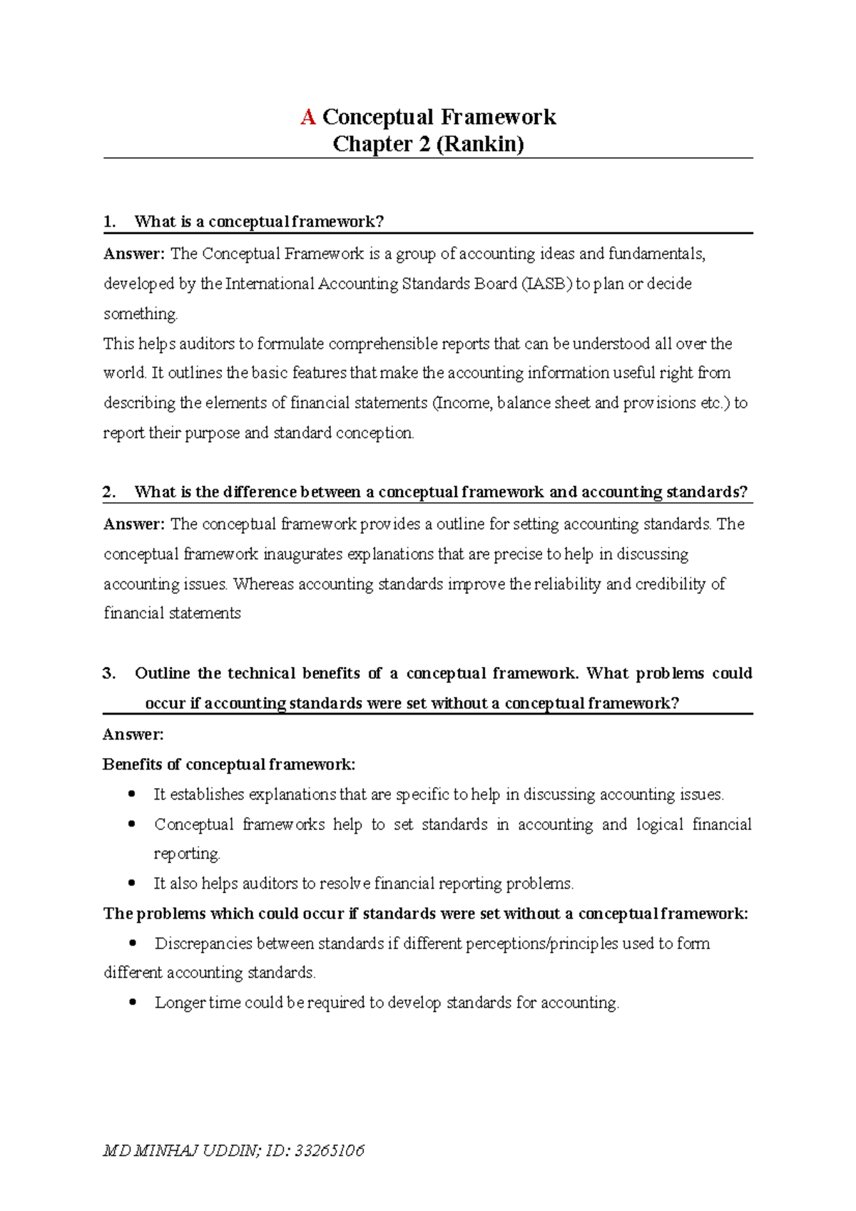 Tutorial 2 questions - A Conceptual Framework Chapter 2 (Rankin) What ...