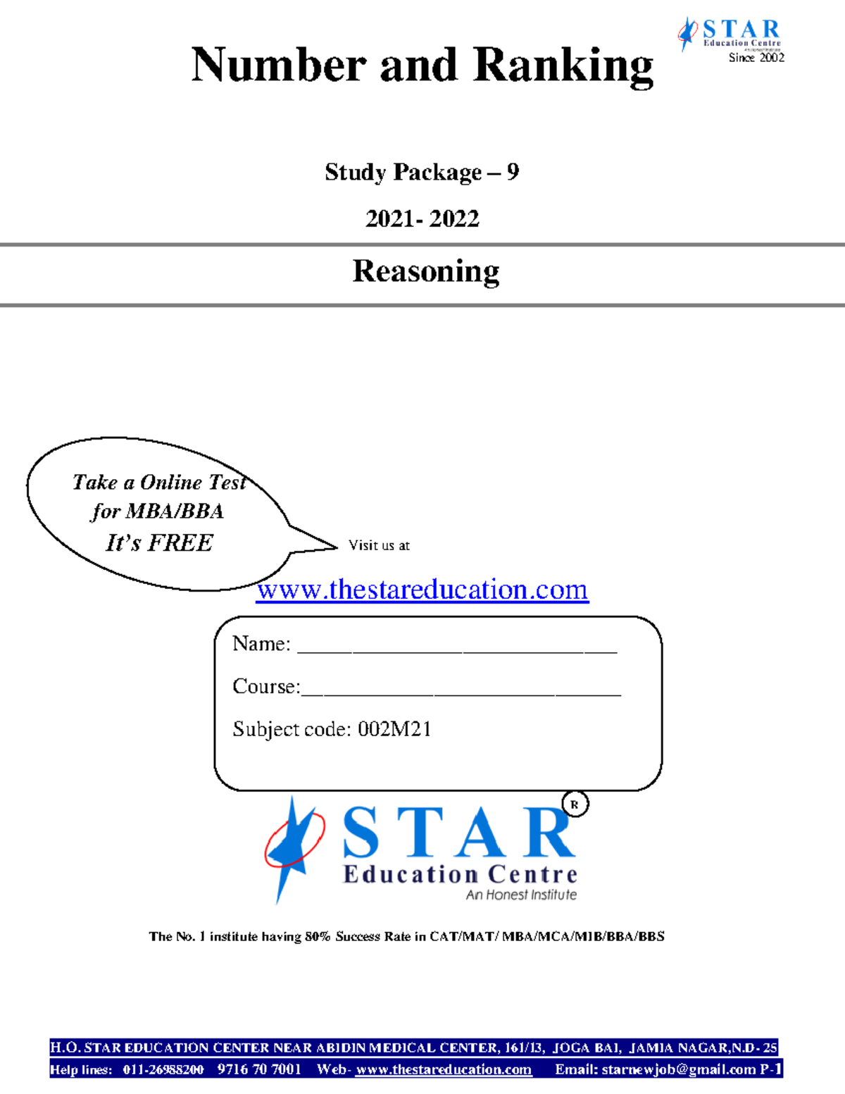2021 Number, Ranking & Time Sequence Test - H. STAR EDUCATION CENTER ...