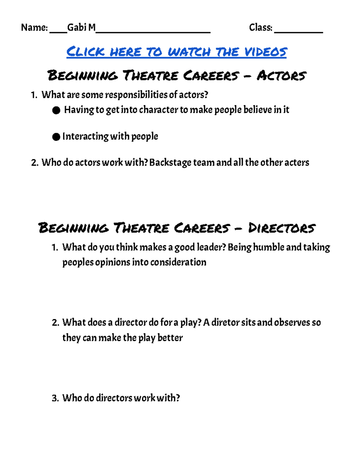 Beginning Theatre Careers Questions V2 - Name: Gabi M ...
