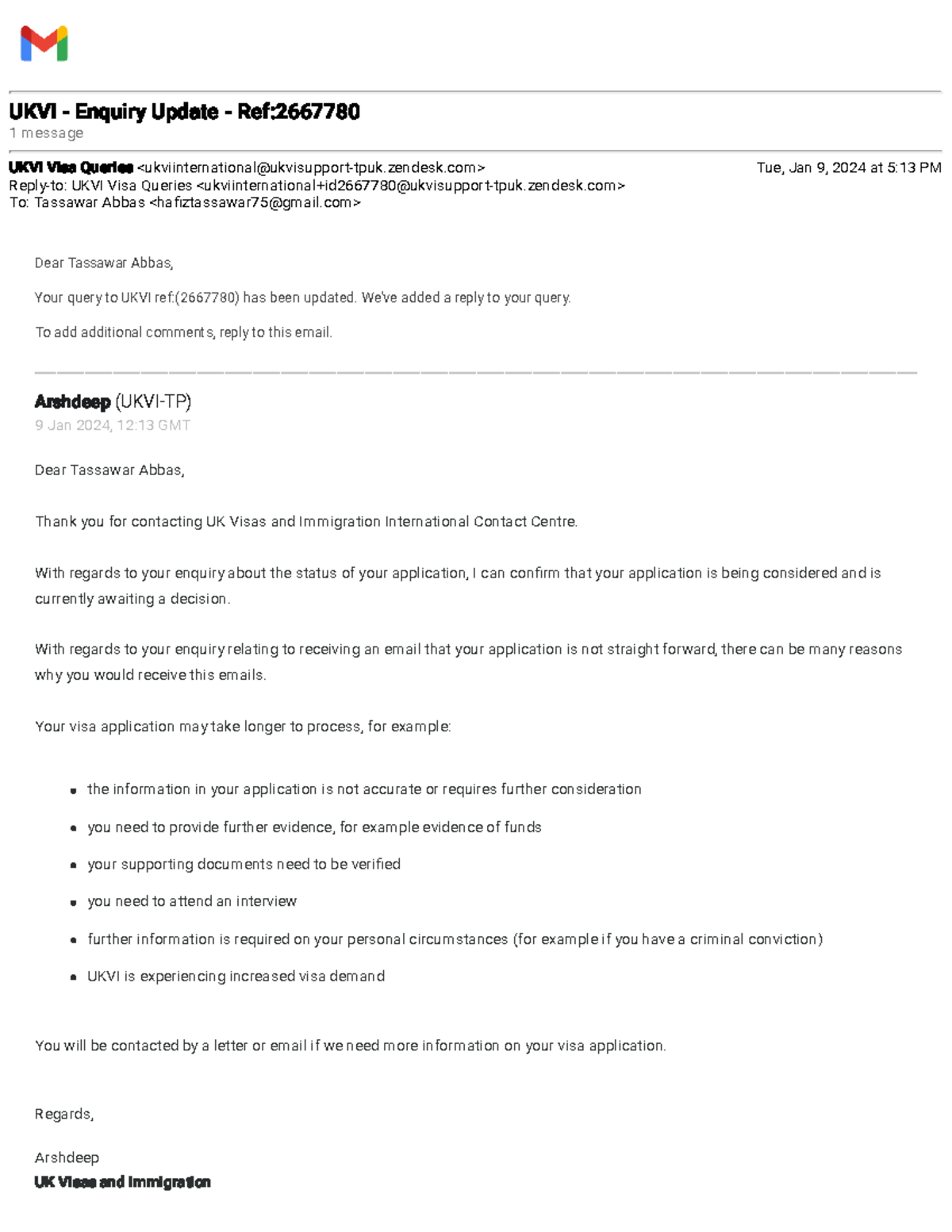 Gmail - UKVI - Enquiry Update - Ref 2667780 - UKVI - Enquiry Update ...