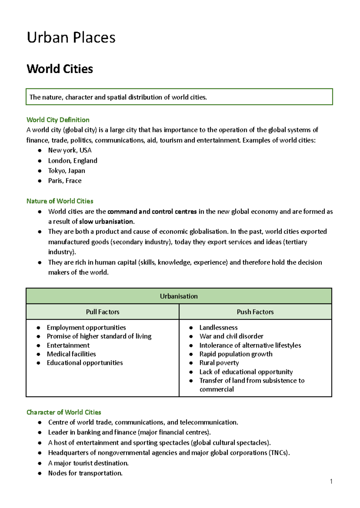 Urban Places Geography - Urban Places World Cities The nature ...