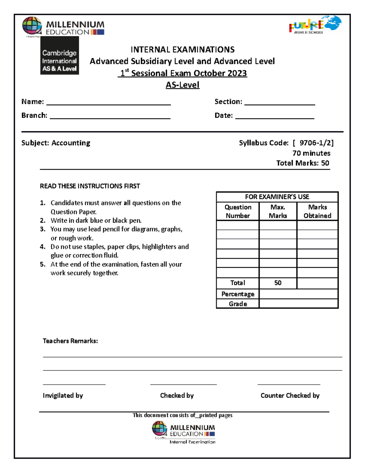 AS-level-sessional Paper'23 - INTERNAL EXAMINATIONS Advanced Subsidiary ...
