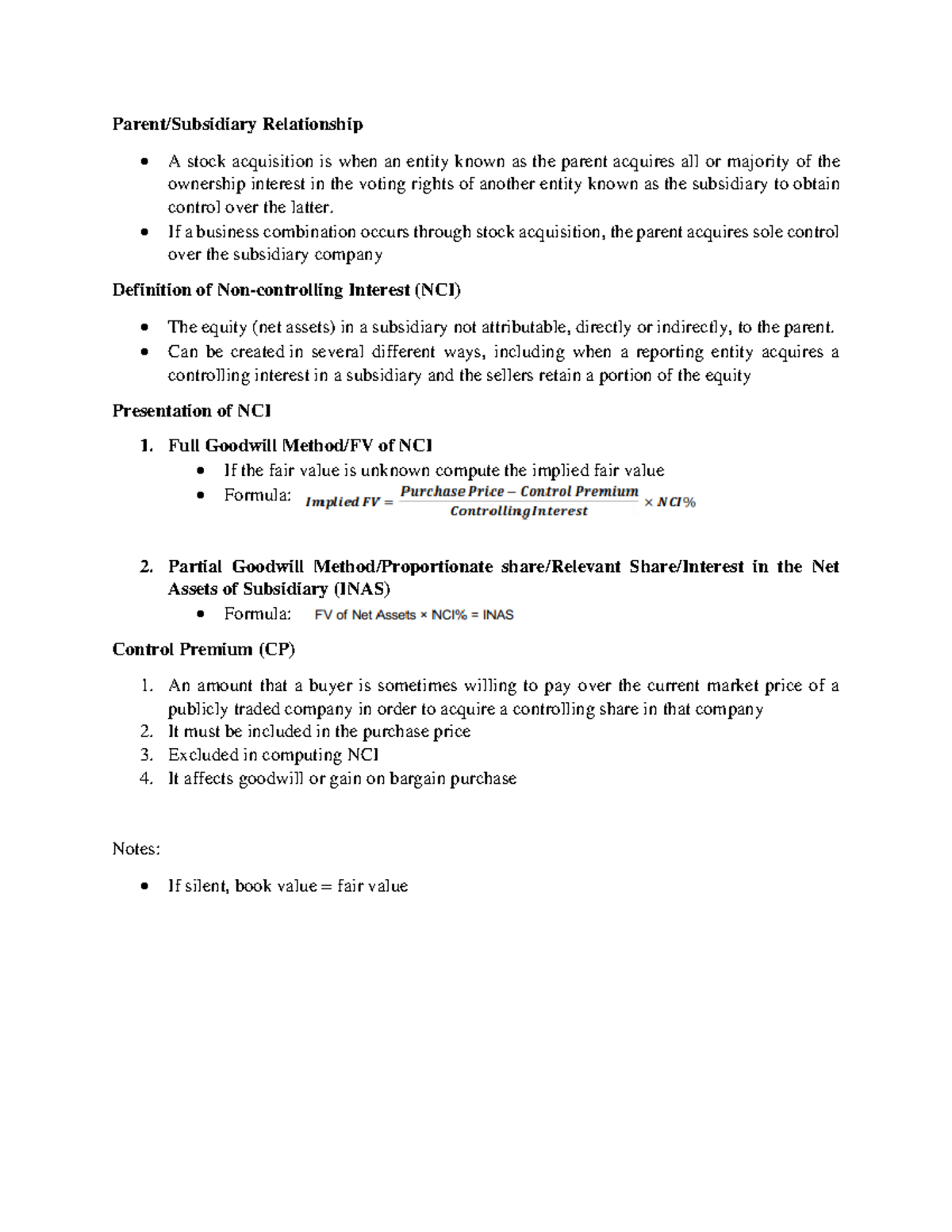 Week 2 - business combination - Parent/Subsidiary Relationship A stock ...