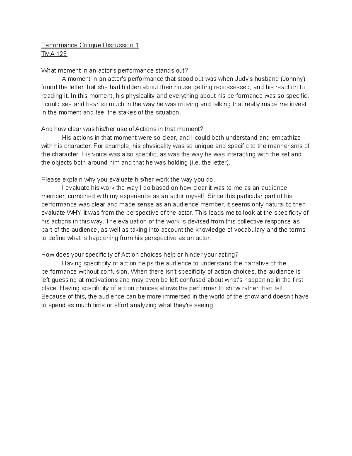 Performance Critique Discussion 1 - In this moment, his physicality and ...