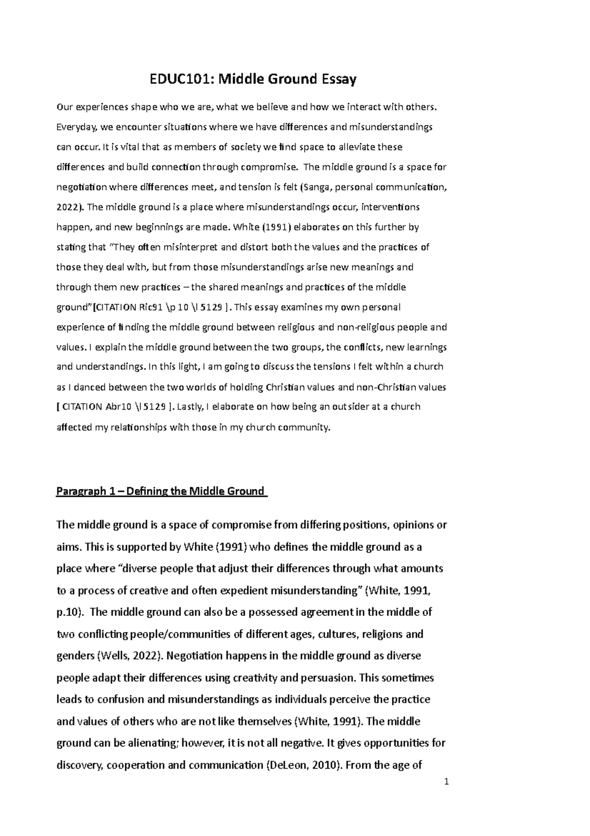 EDUC101 Assignment 2 - Vic Uni - EDUC101: Middle Ground Essay Our ...