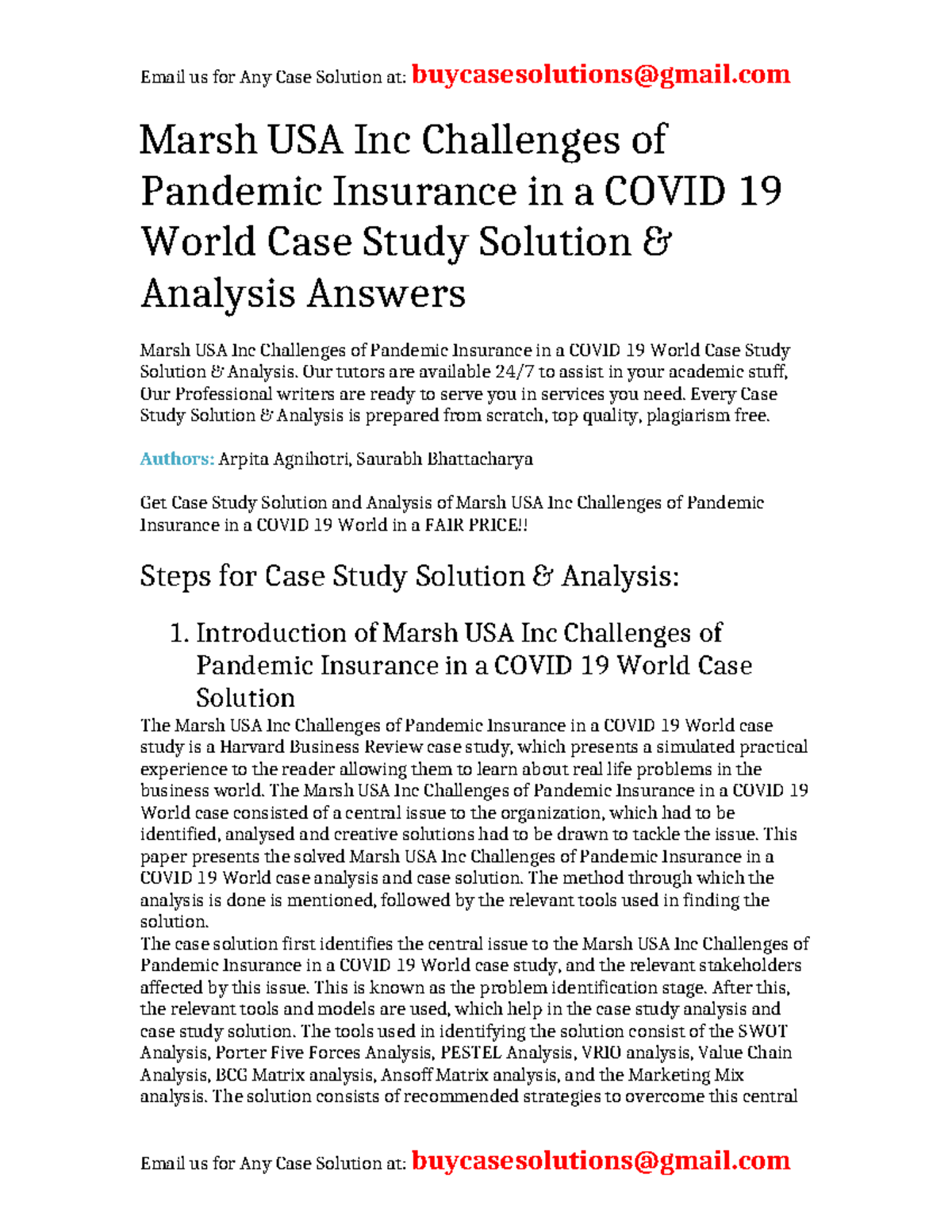 Case Solution Marsh USA Inc Challenges of Pandemic Insurance in a Covid ...
