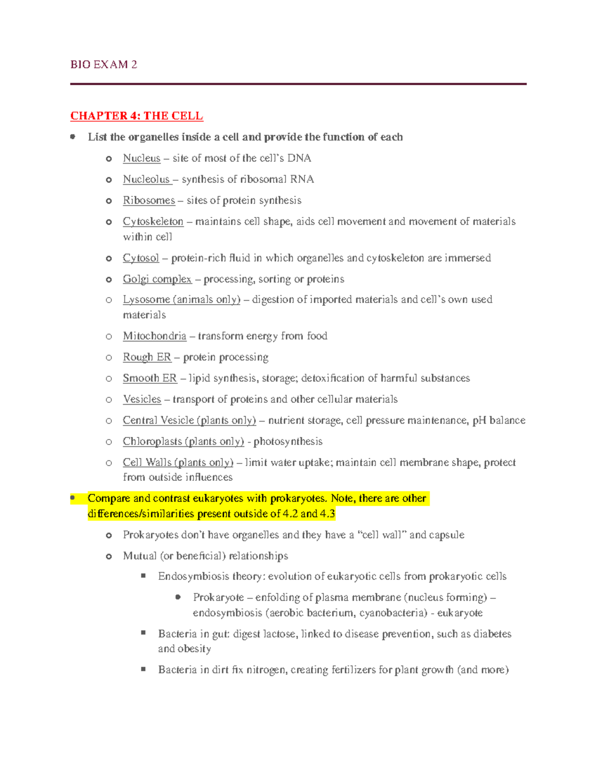 Summary - complete - must-knows for exam 1 - BIO EXAM 2 CHAPTER 4: THE ...