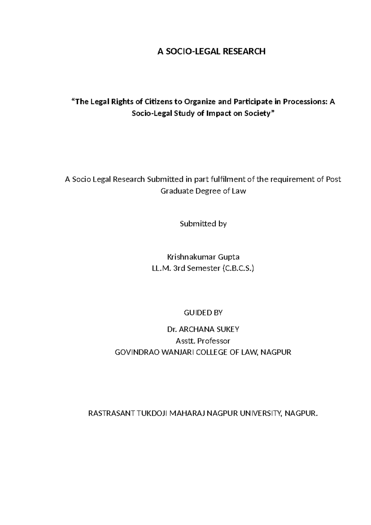 Research Paper - A SOCIO-LEGAL RESEARCH “The Legal Rights of Citizens ...