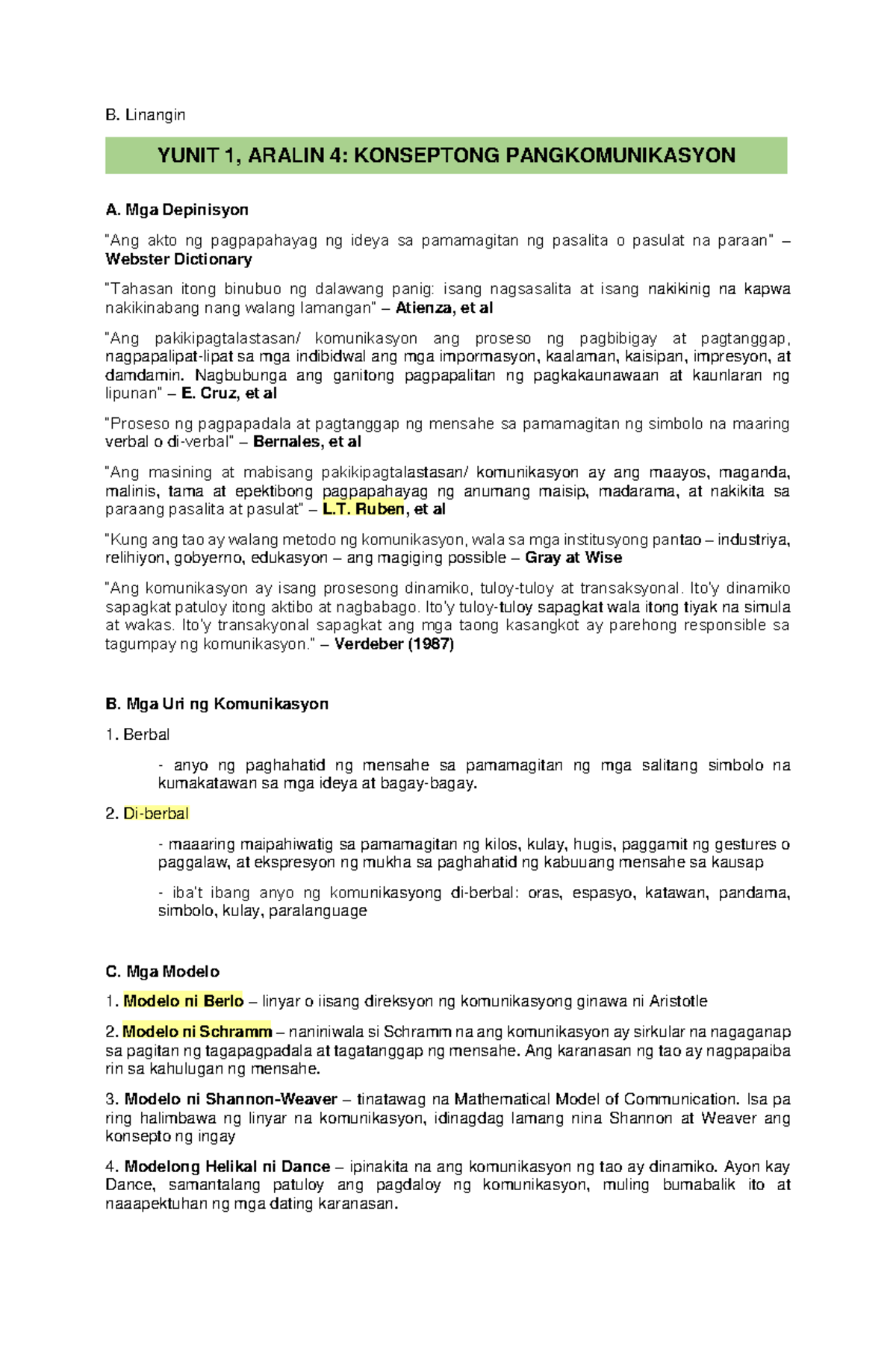 FIL11 Aralin-4 - Araling pangkomunikasyon, Modelo, antas Ng ...