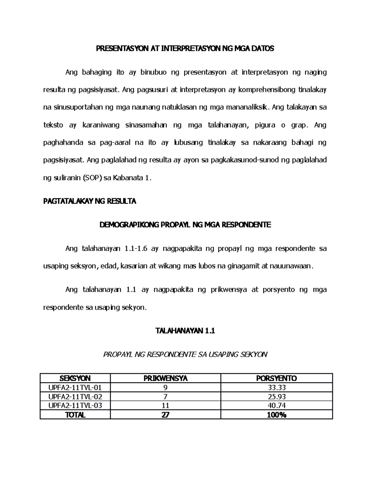 Kabanata 4 Presentasyon AT Interpretasyon NG MGA Datos - PRESENTASYON ...
