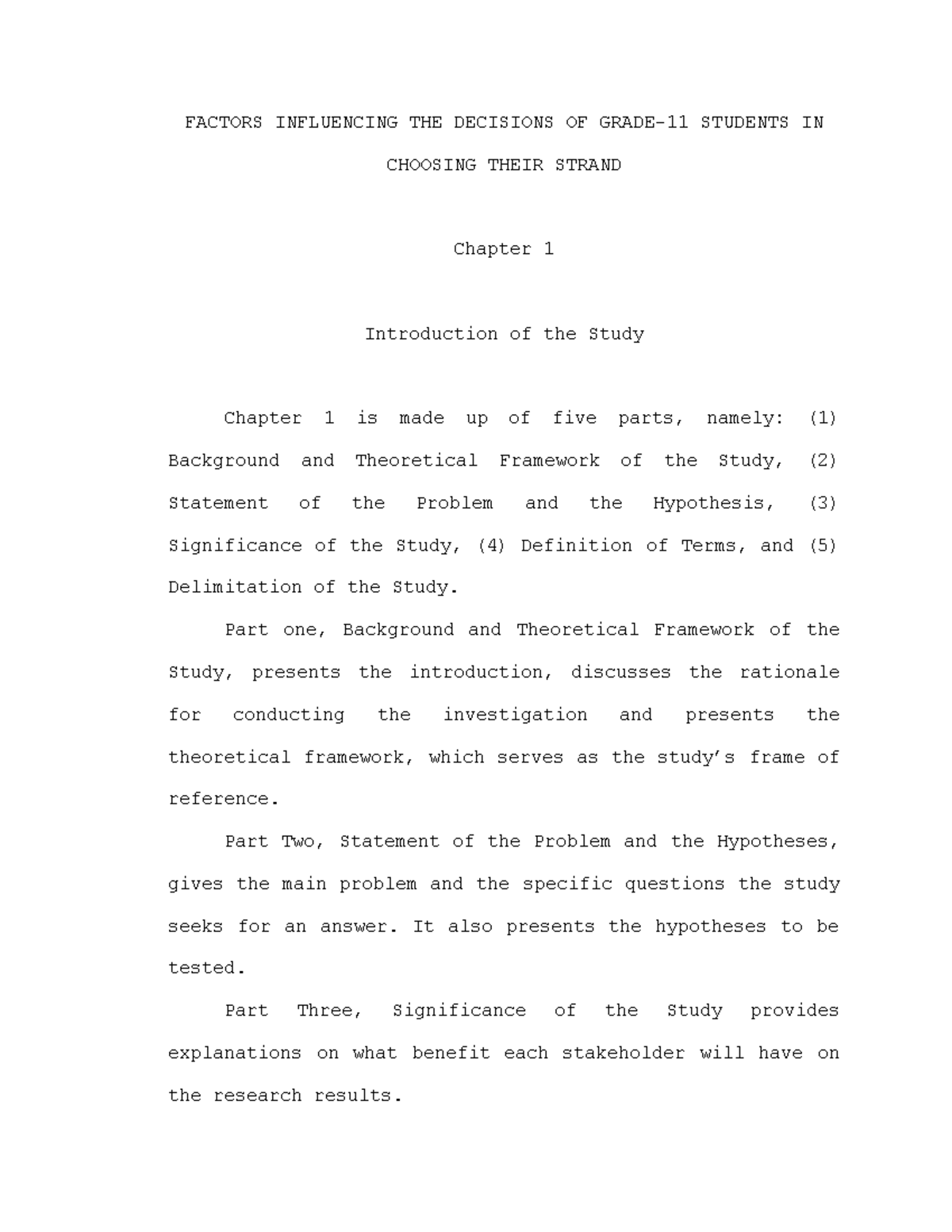 FACTORS INFLUENCING THE DECISIONS OF GRADE-11 STUDENTS IN CHOOSING ...