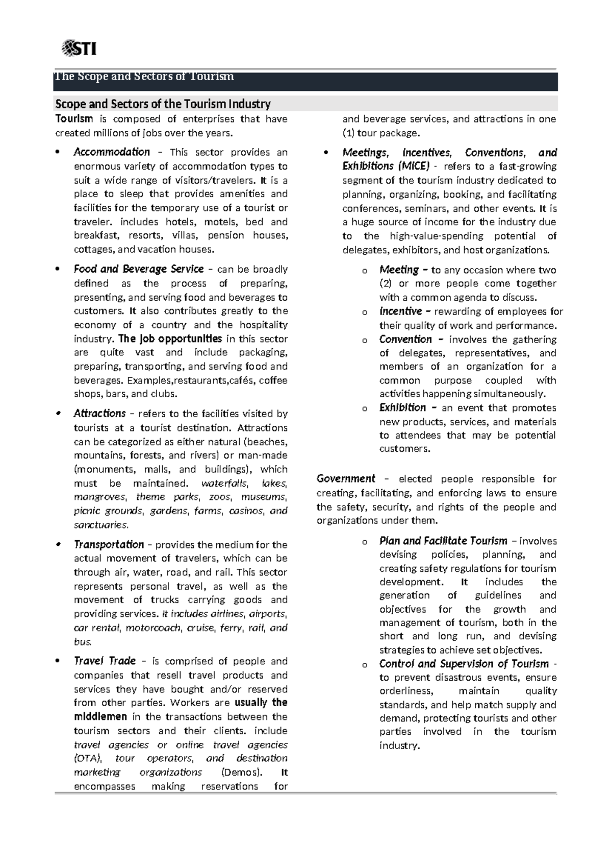 02 Handout 1(2) - ,.... - Scope and Sectors of the Tourism Industry ...