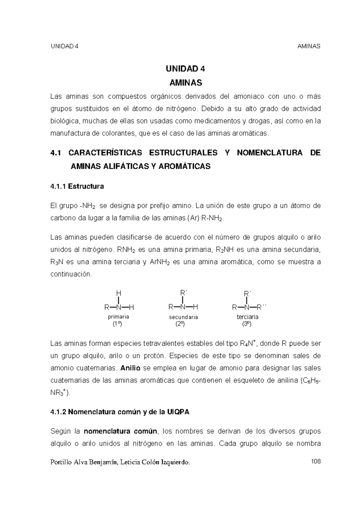 Aminas - material de apoyo - UNIDAD 4 AMINAS Las aminas son compuestos ...