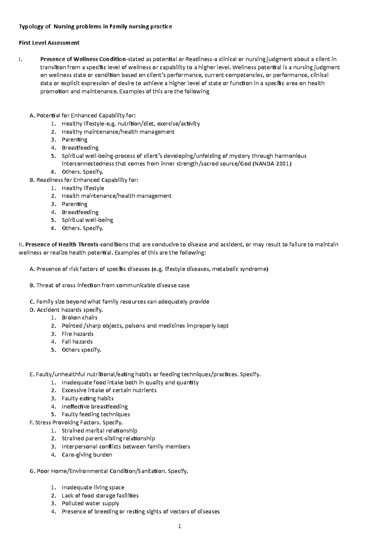 Typology of family nursing problem - Typology of Nursing problems in ...