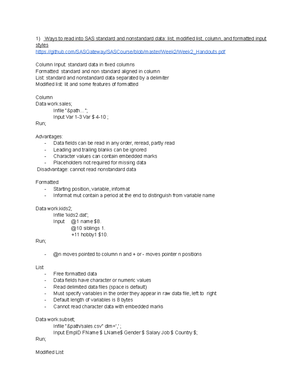 Final Study Guide - Ways to read into SAS standard and nonstandard data ...