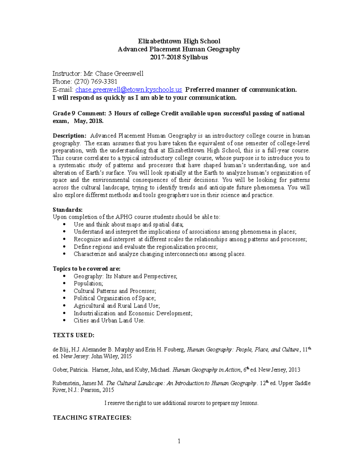 1. aphg syllabus - Lecture notes 2 - Elizabethtown High School Advanced ...