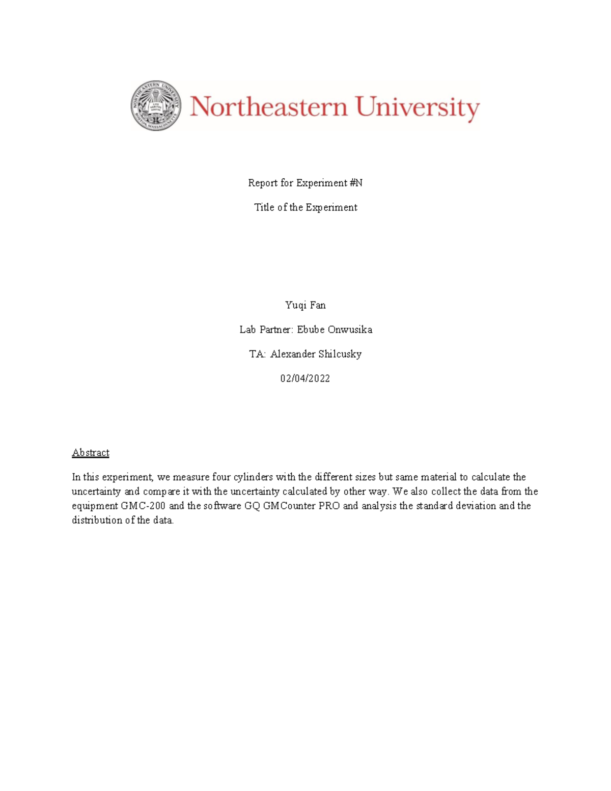 IPL-Lab-Report-Experiment#1 Measurement lab - PHYS 1152 - NU - Studocu