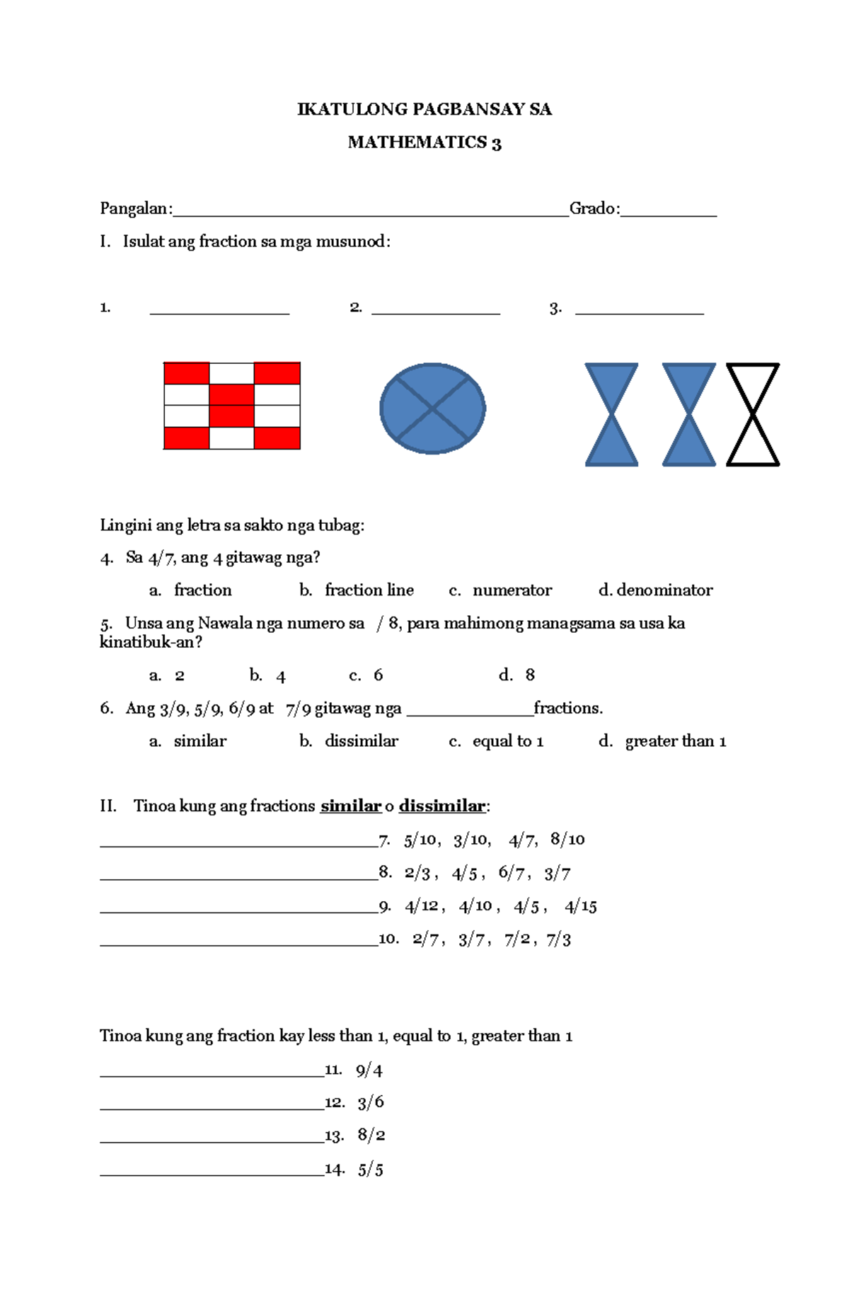 MATH 3 Q3 PT - Periodical test for grade 3 learners. - IKATULONG ...
