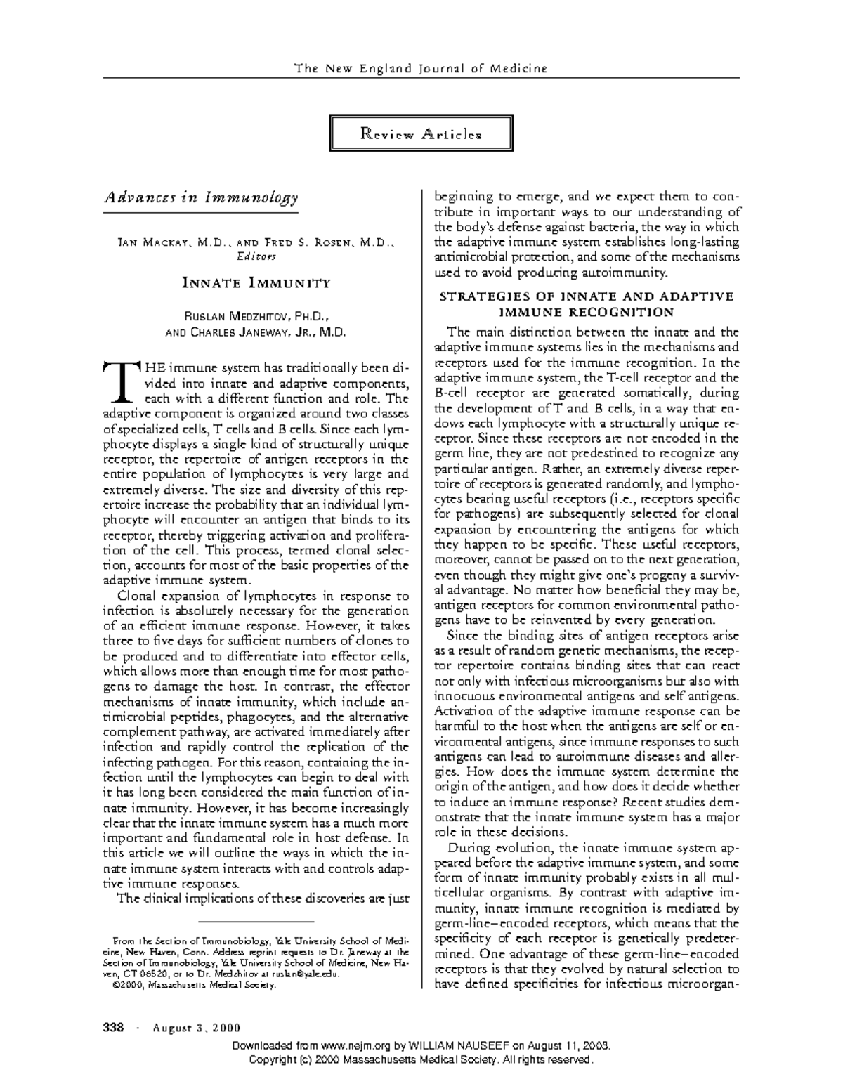 1. Nnate Immunity - Review Articles Advances in Immunology I AN M ACKAY ...