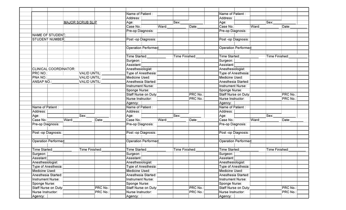 CASE SLIP-1 - Case Slip for OR and DR - Name of Patient : Name of ...