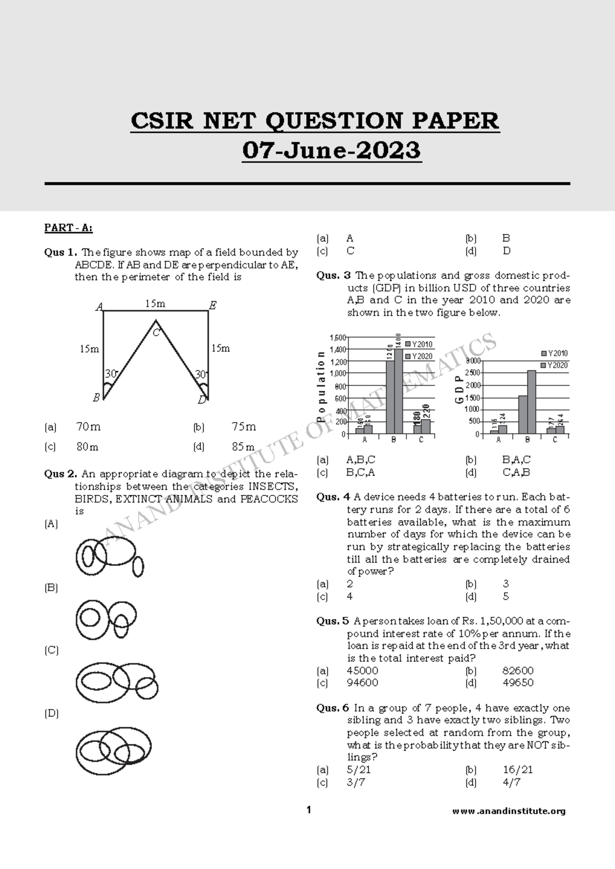 CSIR 7 JUNE 2023 Questions & Answers - ANAND INSTITUTE OF MATHEMATICS ...