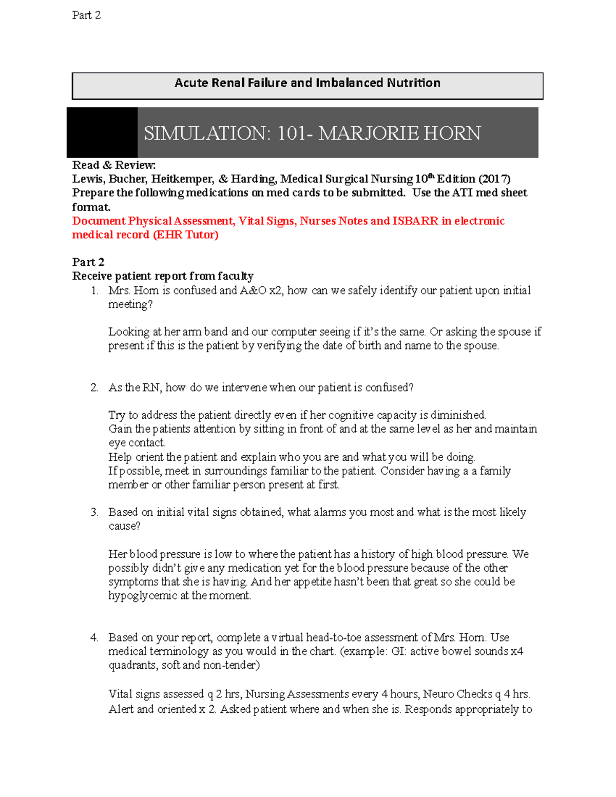 101- Marjorie Horn Student Part 2 Gerardo Pineda - Part 2 Acute Renal ...