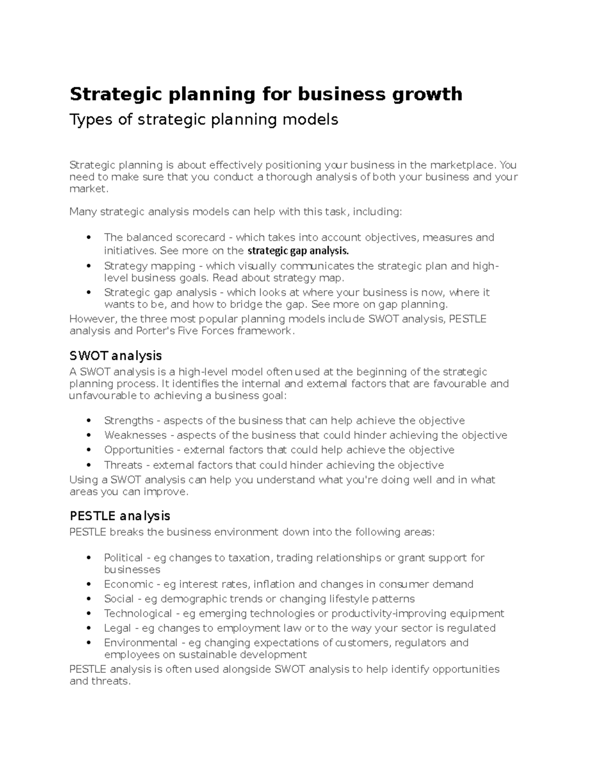 Types of strategic planning models - Strategic planning for business ...