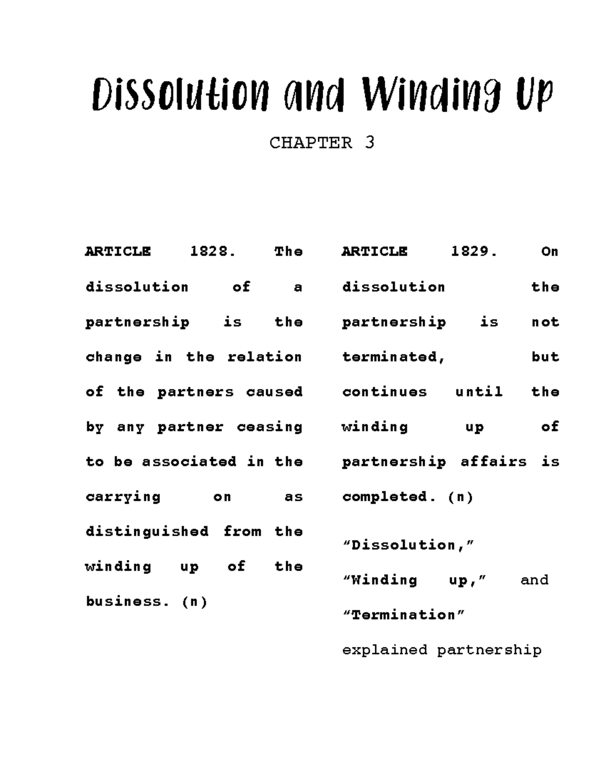 Dissolution and Winding Up - Dissolution and Winding Up CHAPTER 3 ARTICLE 1828. The dissolution ...