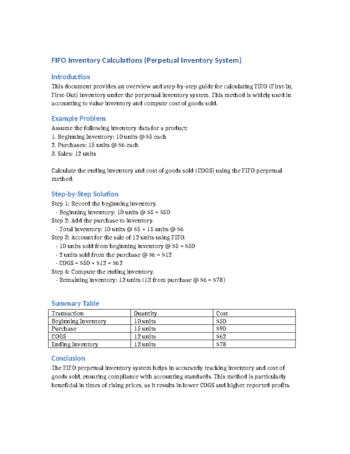 FIFO Inventory Calculations - This method is widely used in accounting ...
