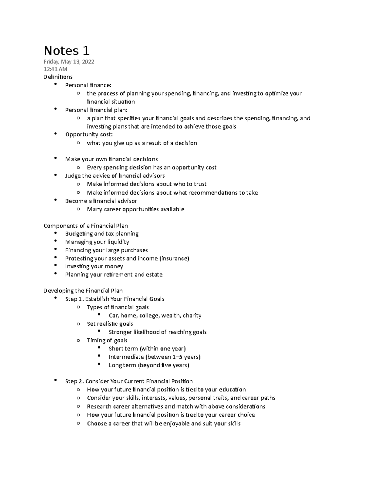 Notes 1 PFP 105 - Notes 1 Friday, May 13, 2022 12:41 AM Definitions ...