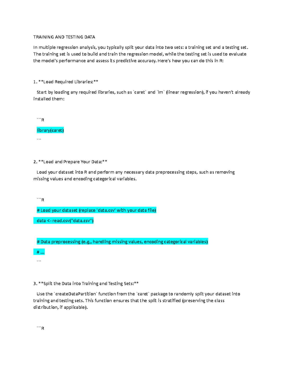 Training AND Testing DATA - TRAINING AND TESTING DATA In multiple ...