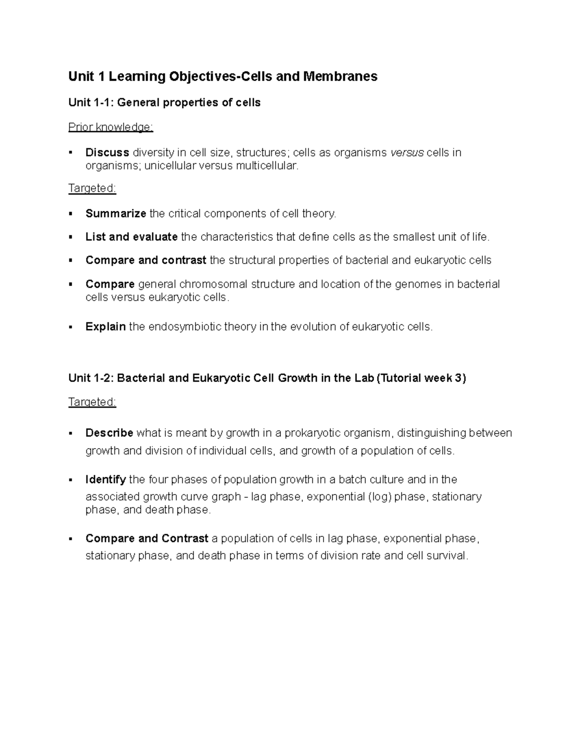 Midterm LOs - help! - Unit 1 Learning Objectives-Cells and Membranes ...