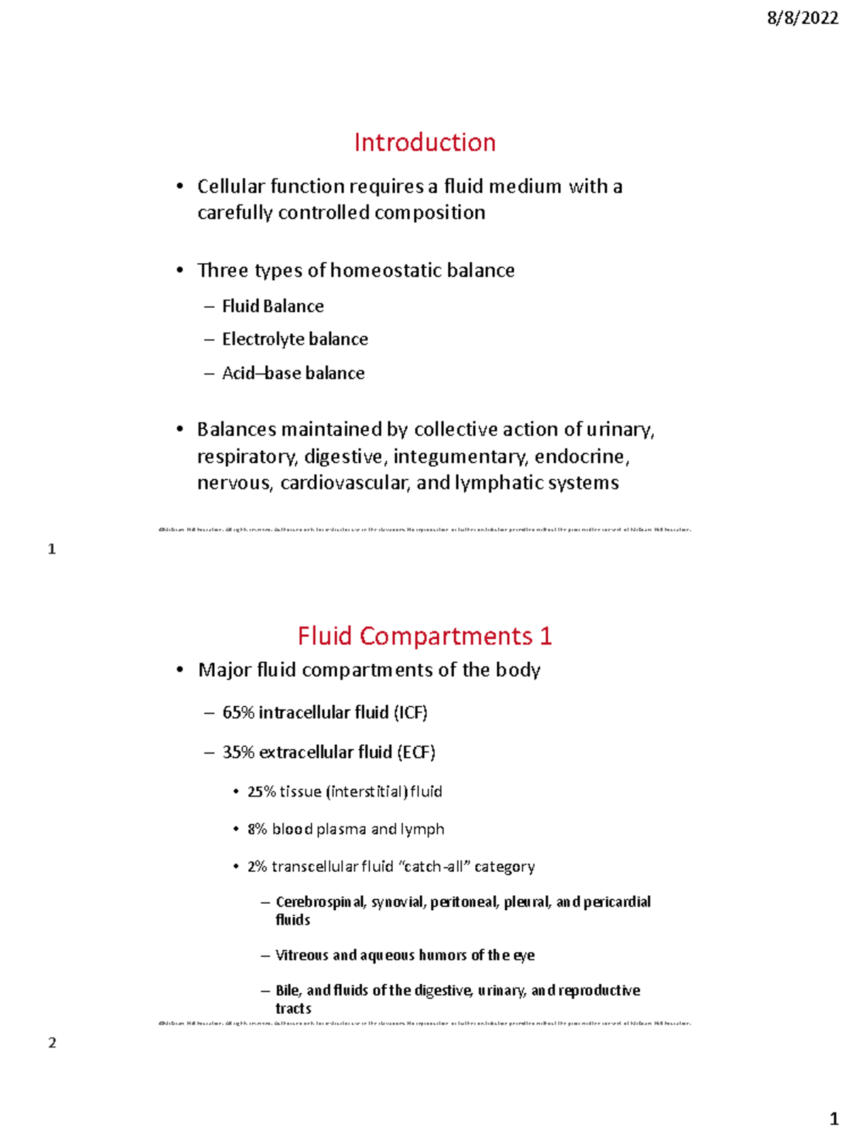 Ch. 24 Fluid, Electrolytes, Acid-Base Balance - ©McGraw-Hill Education ...