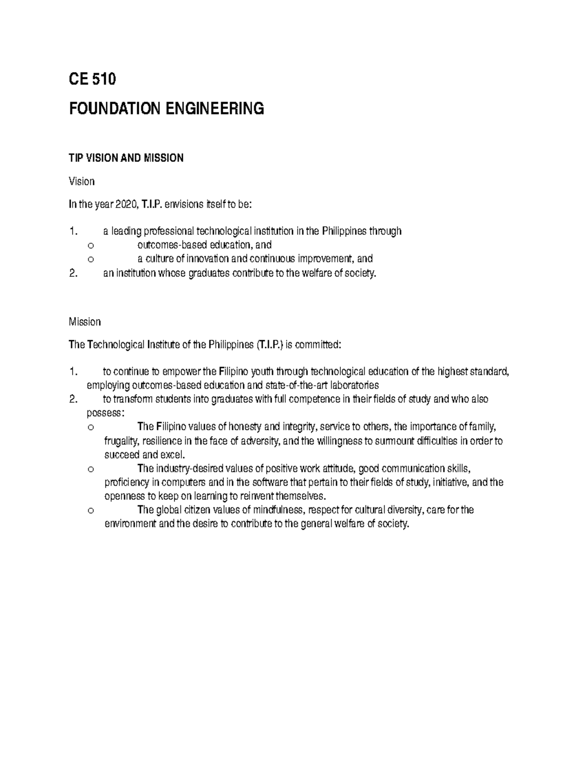 CE 510 ( Foundation Engineering) - CE 510 FOUNDATION ENGINEERING TIP ...