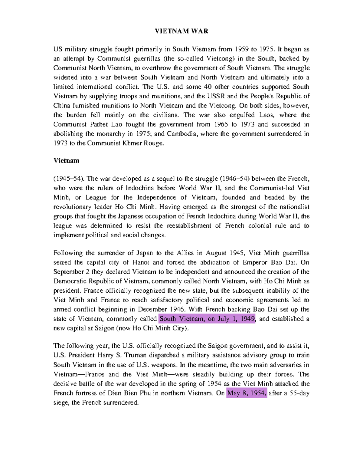 Vietnam WAR- Context and History Notes - VIETNAM WAR US military ...