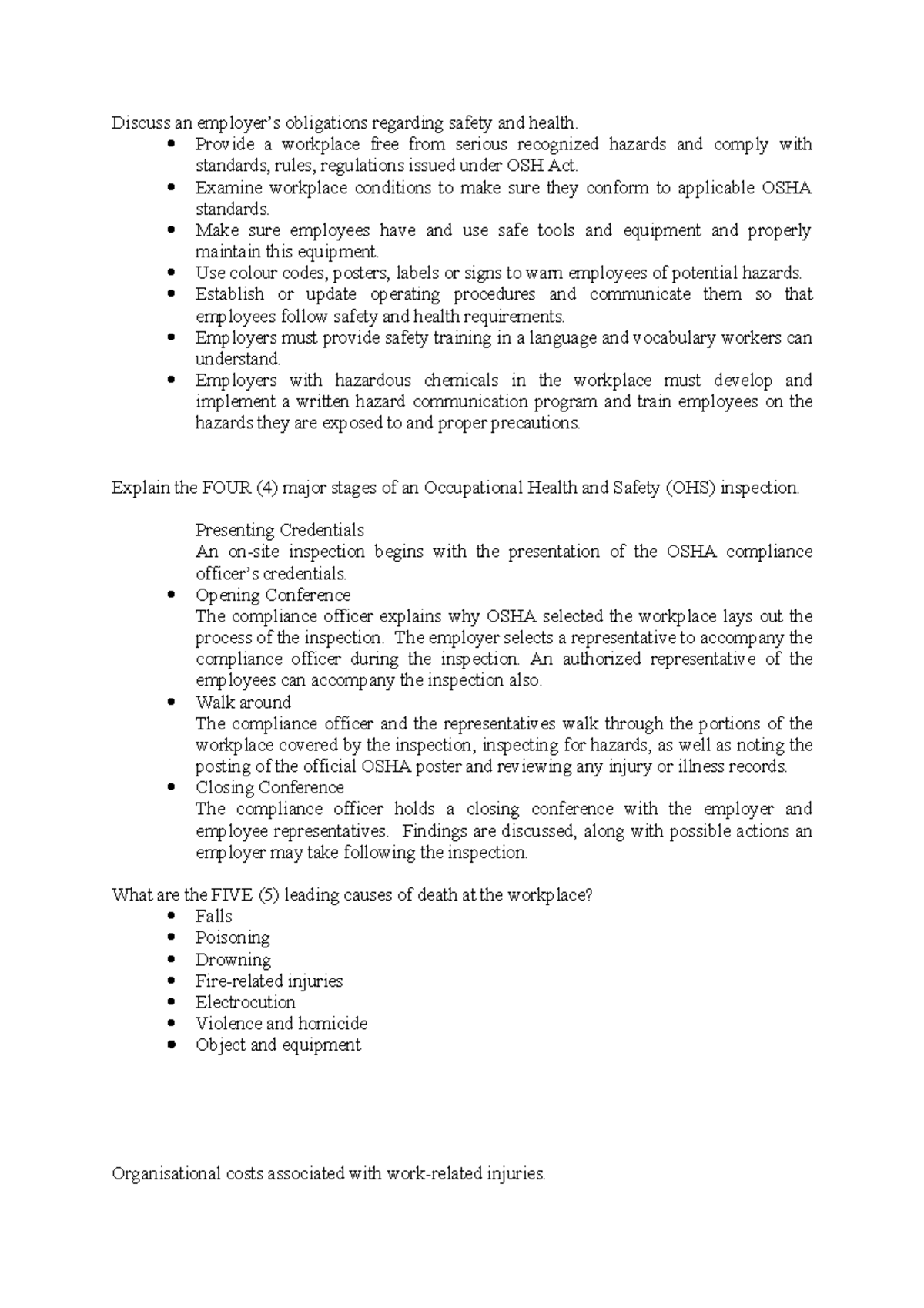 OSHA revision - Summary Occupational Safety, Health and Environmental ...