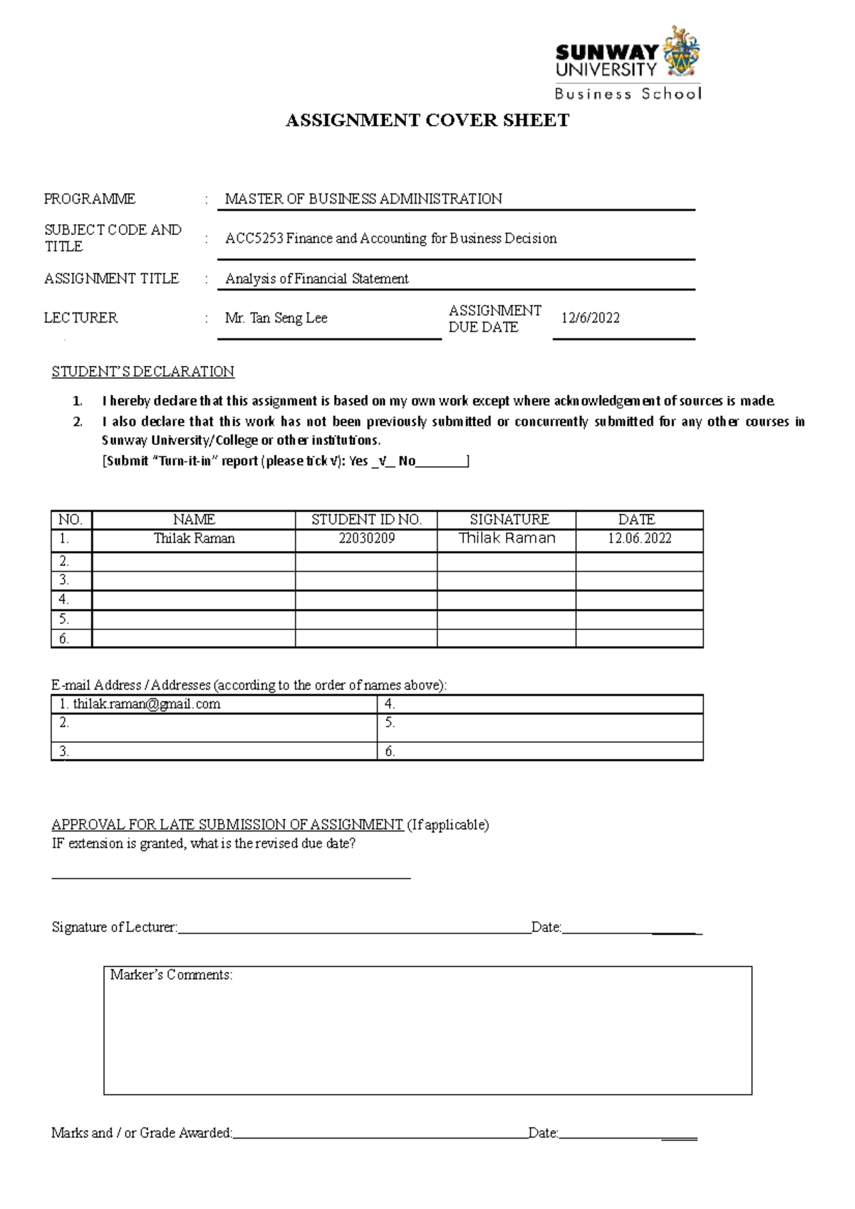 AT2 - Analysis of Financial Statement - ASSIGNMENT COVER SHEET ...