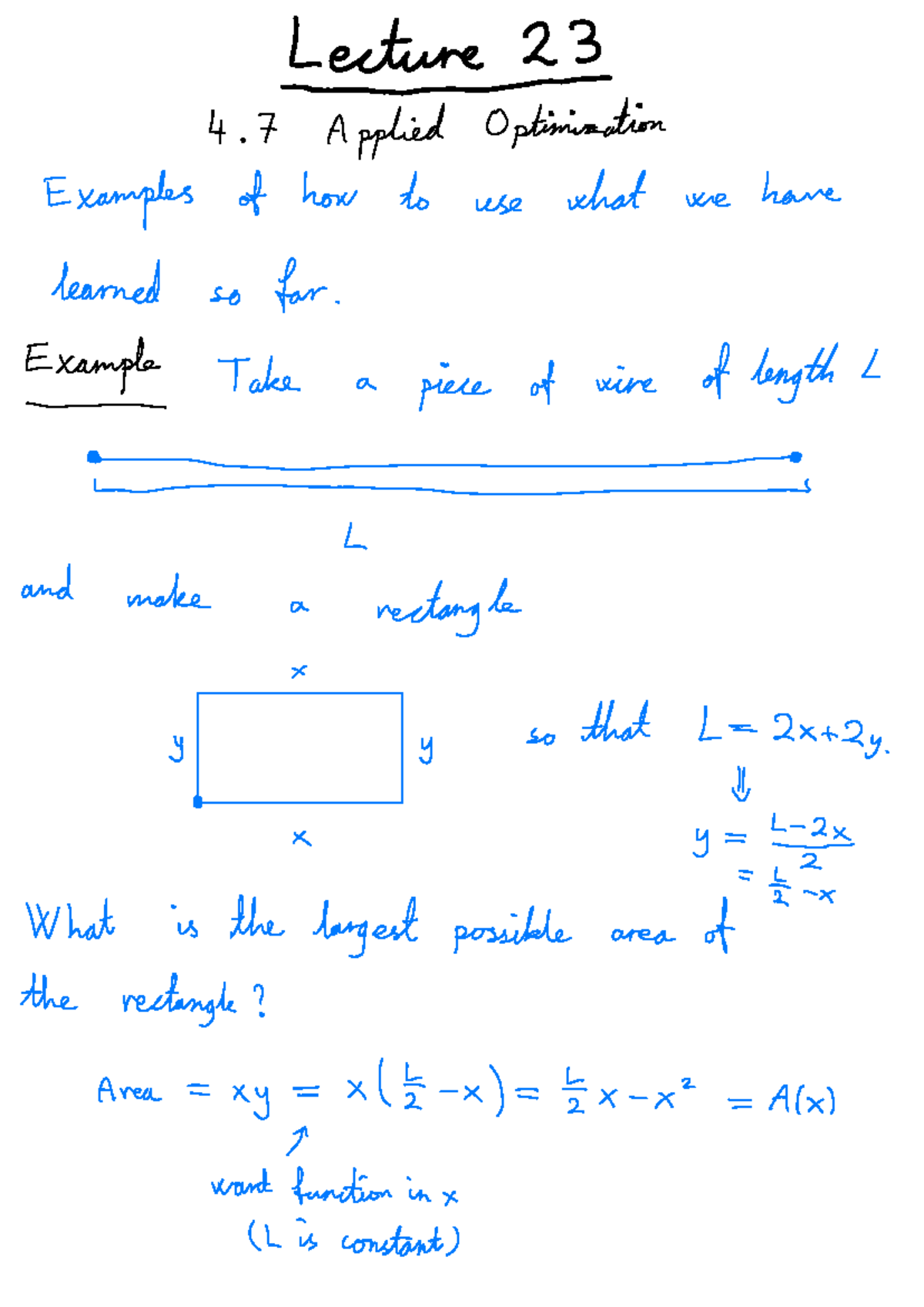 Lecture 23 - re 23 4. Applied Optimization Examples of how to use what ...