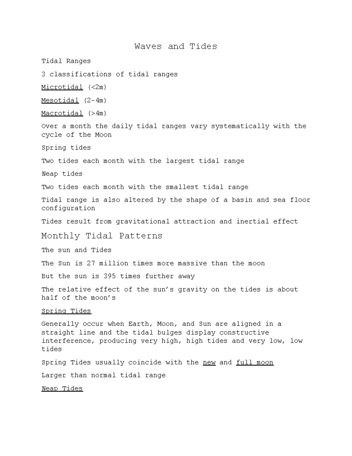 Waves and Tides - Personalized Notes for Intro to Earth Science - Waves ...