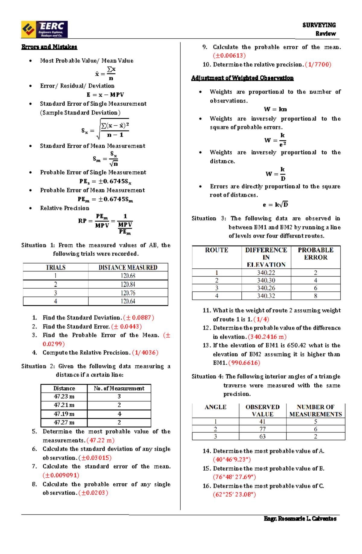 Elementary Surveying 1, Reviewer for Board Exam 2018 to 2024 - Review ...