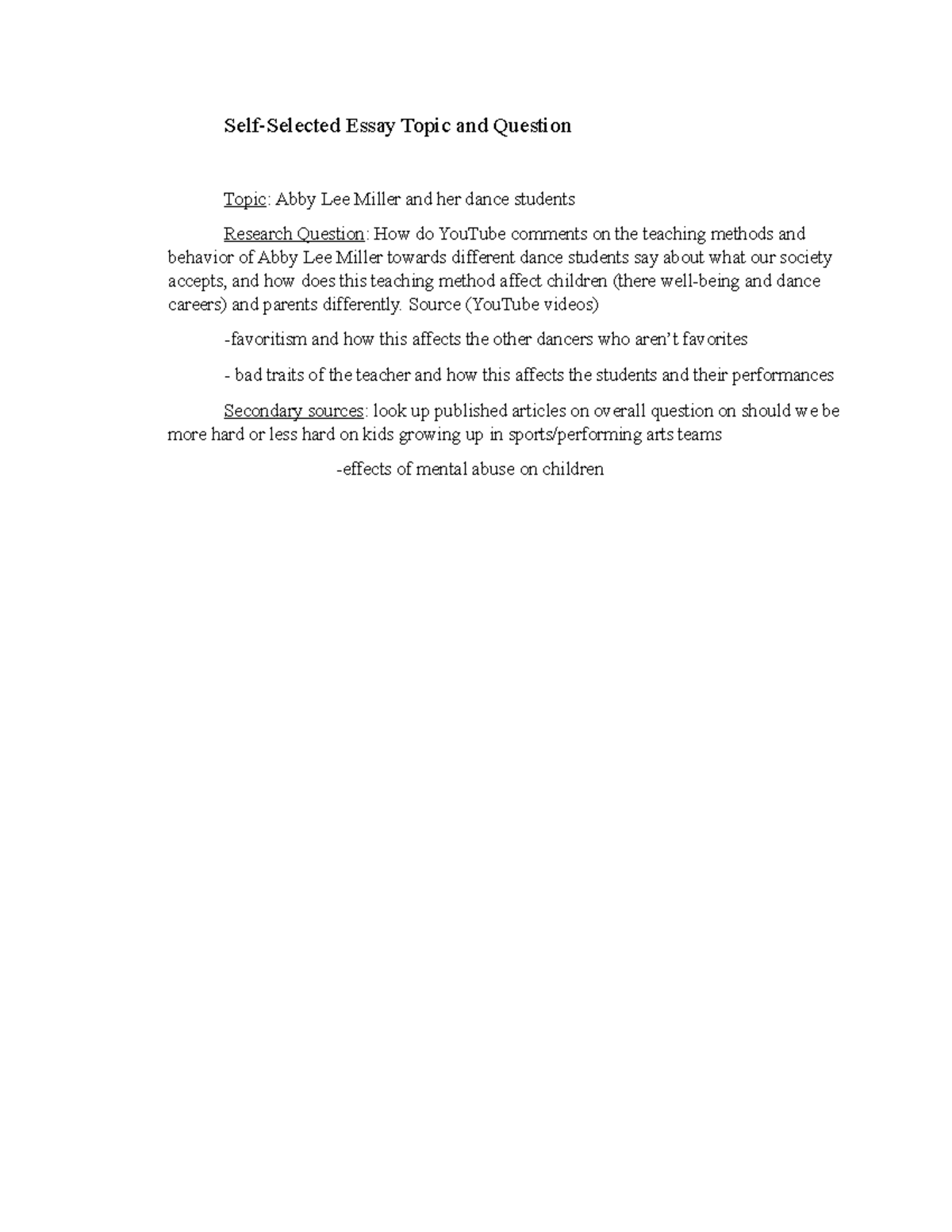 Self Selected Essay Topic - Self-Selected Essay Topic and Question ...