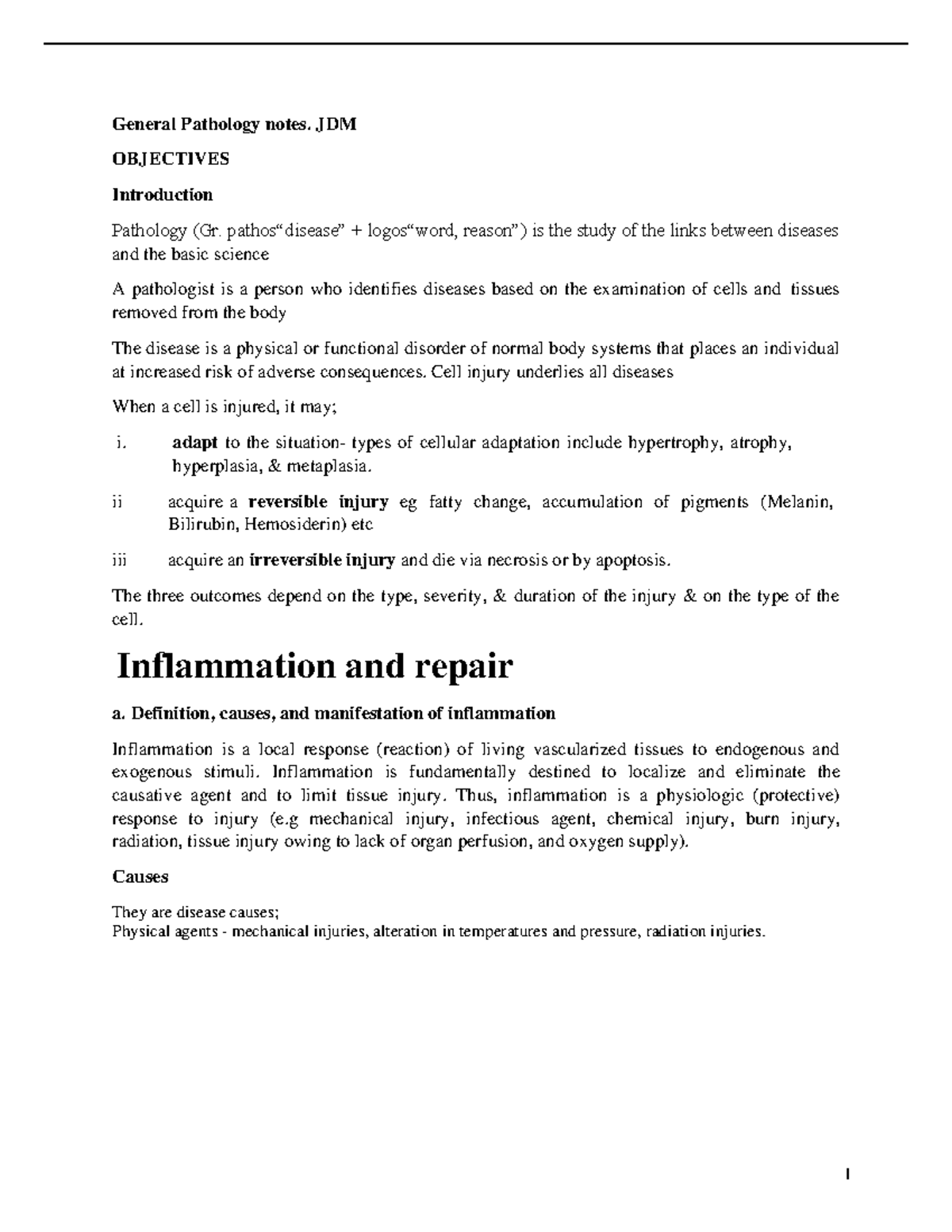 General Pathology notes Lesson 2.docx - General Pathology notes. JDM ...